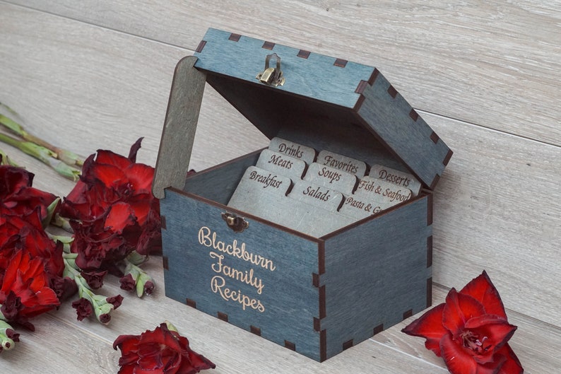 4x6 Recipe Box With Dividers and Recipe Cards Personalized - Etsy