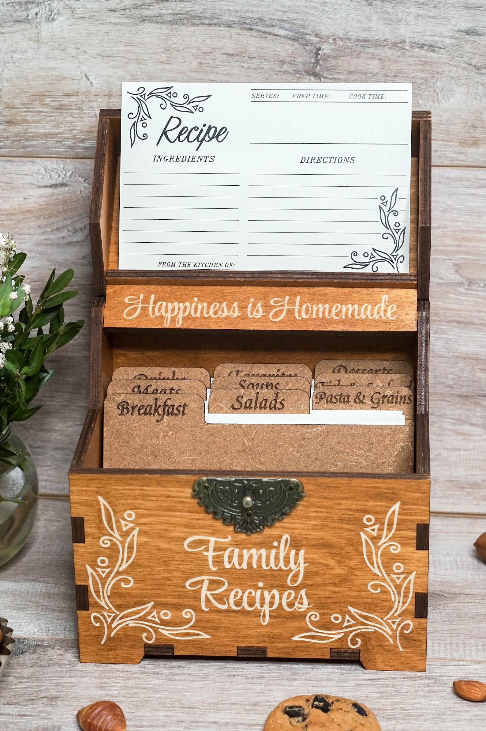 Recipe Box With Dividers & 4x6 Recipe Cards Personalized - Etsy