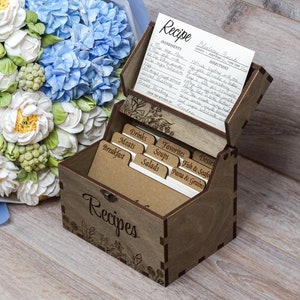 Recipe Box With Floral Frame, Dividers & 4x6 Recipe Cards Personalized ...