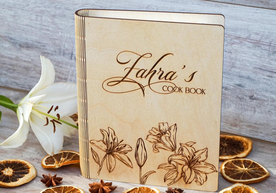 Personalized Wood Recipe Book With Tab Dividers With Lilies, Custom ...