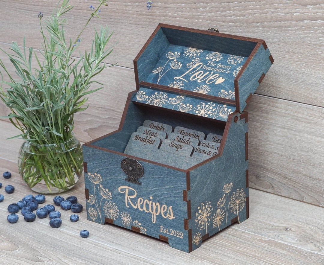 Personalized Wood Recipe Box With Dandelions, Dividers & 4x6 Recipe ...