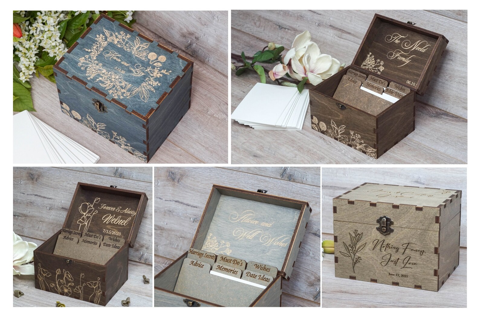 Wedding Guest Box With 6 Dividers, Personalized Engraved Wood Box ...