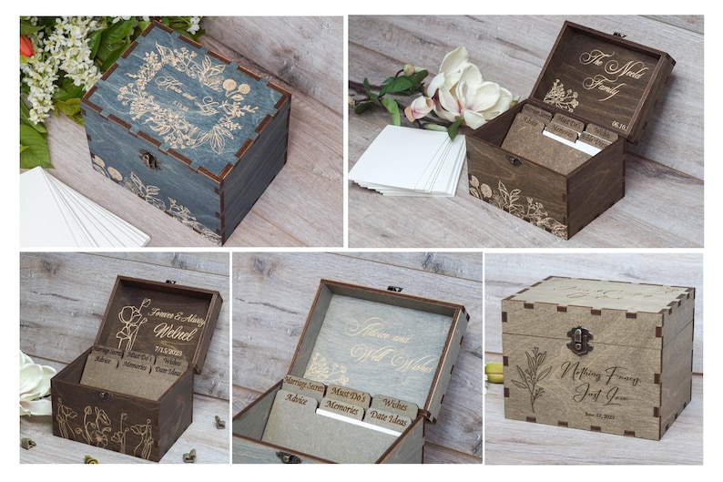 Wedding Guest Box With 6 Dividers, Personalized Engraved Wood Box ...