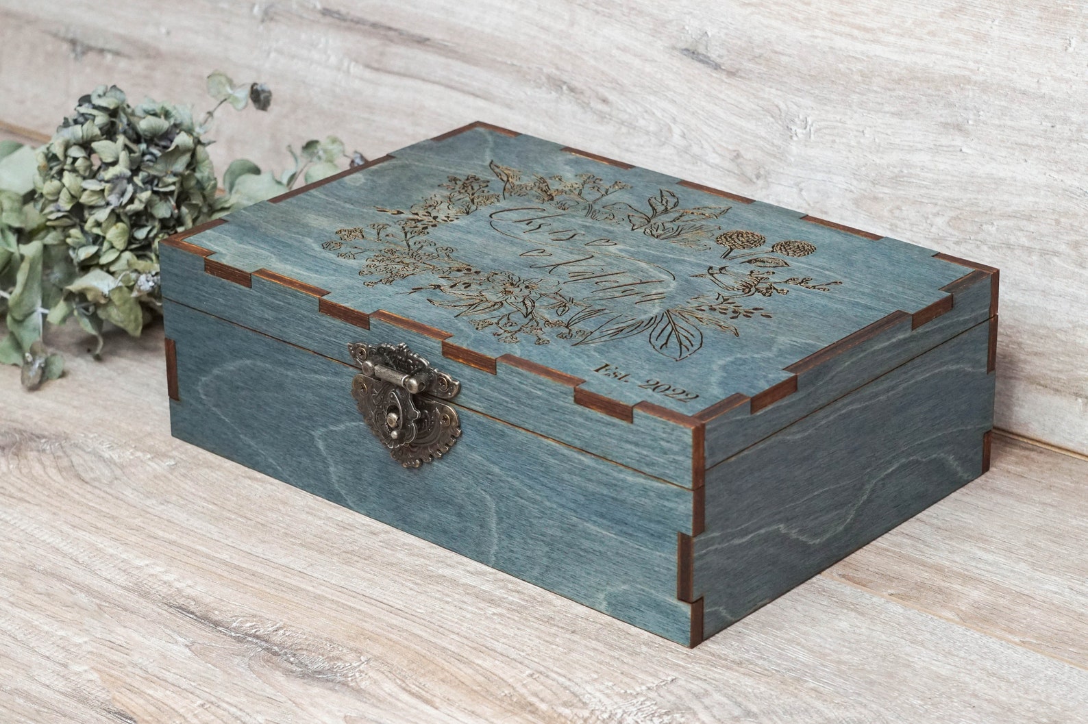 Personalized Wood Keepsake Box With Flowers Engraved Wood - Etsy