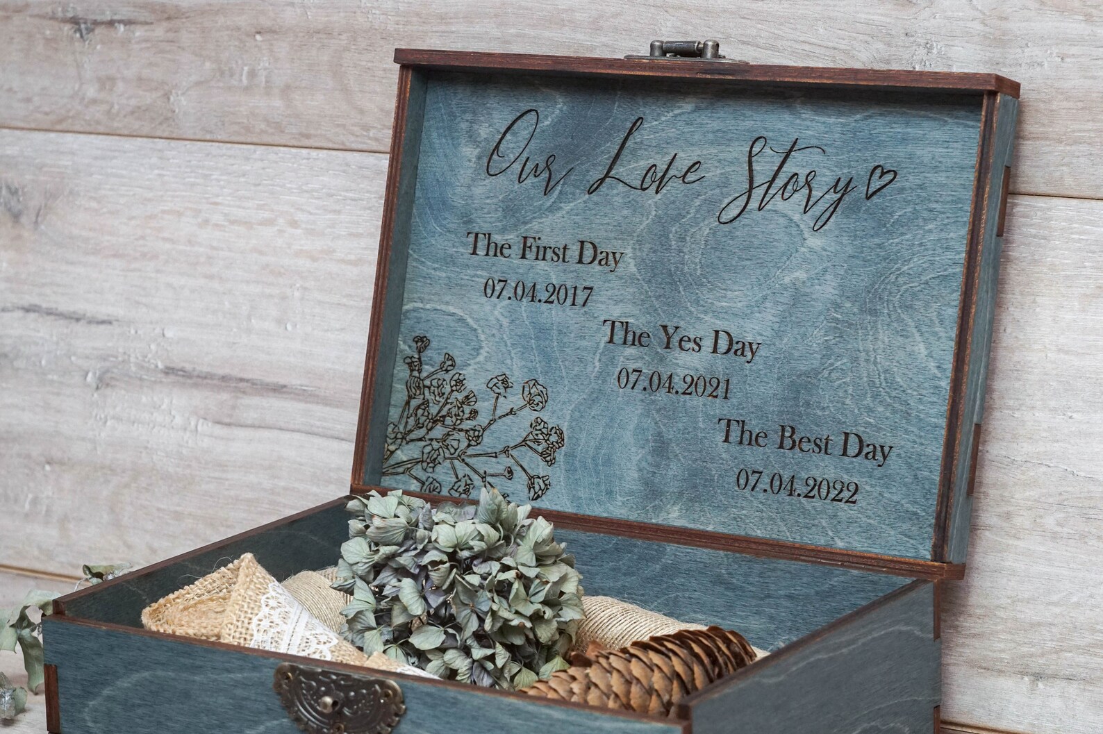 Personalized Wood Keepsake Box With Flowers Engraved Wood - Etsy