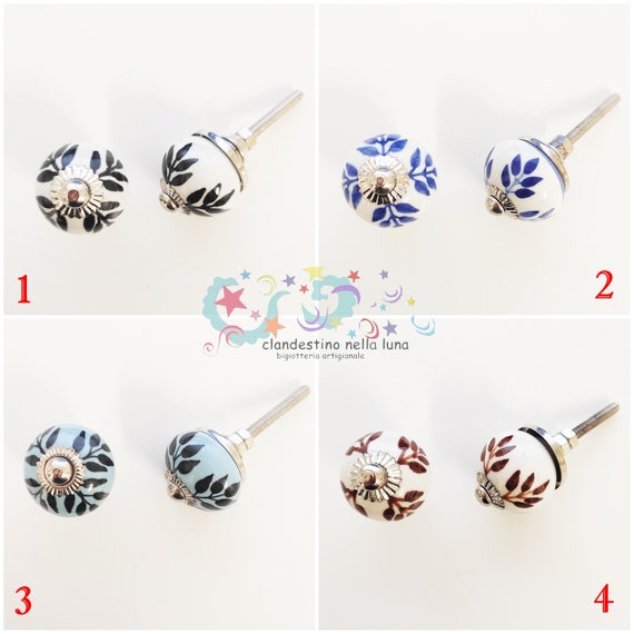 Pomelli Ceramica piccoli dipinti a mano base fogliame. Knob | Etsy