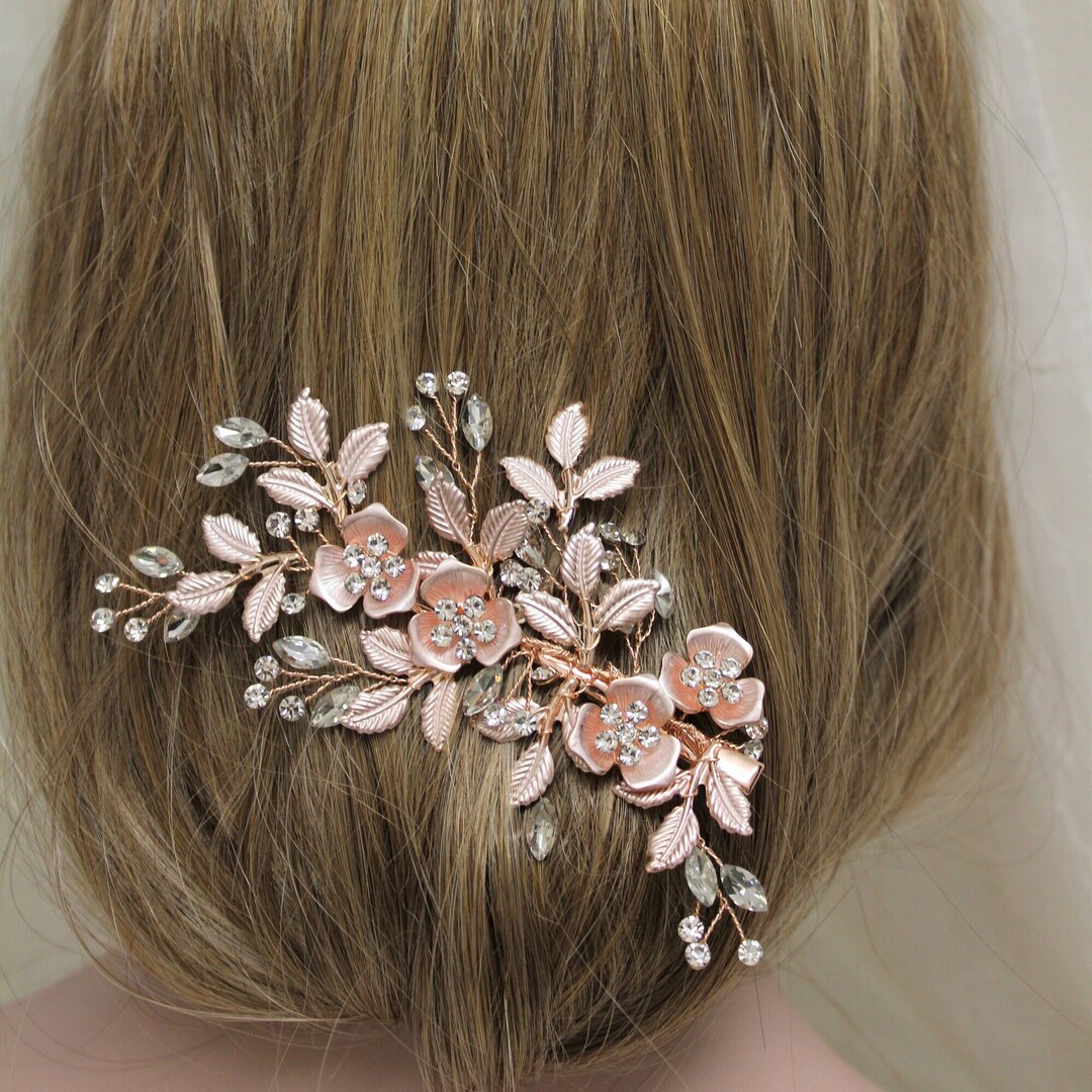 Rose Gold Wedding Hair Clip, Crystal Hair Clip, Leaf Bridal Headpiece ...