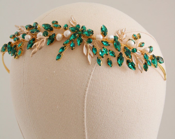 Emerald Bridal Hair Vine With Green Crystals Emerald Green Crystal ...