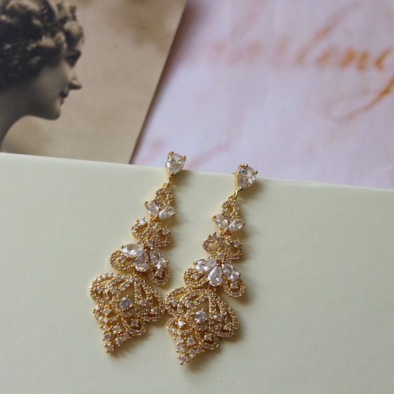 Buy Gold Bridal Earrings Art Deco Wedding Earrings Vintage Style Crystal Earring Stud Earrings Wedding Jewelry Dangle Bridal Jewelry Online in India Etsy