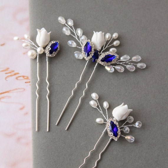 Silver flower hair pins store