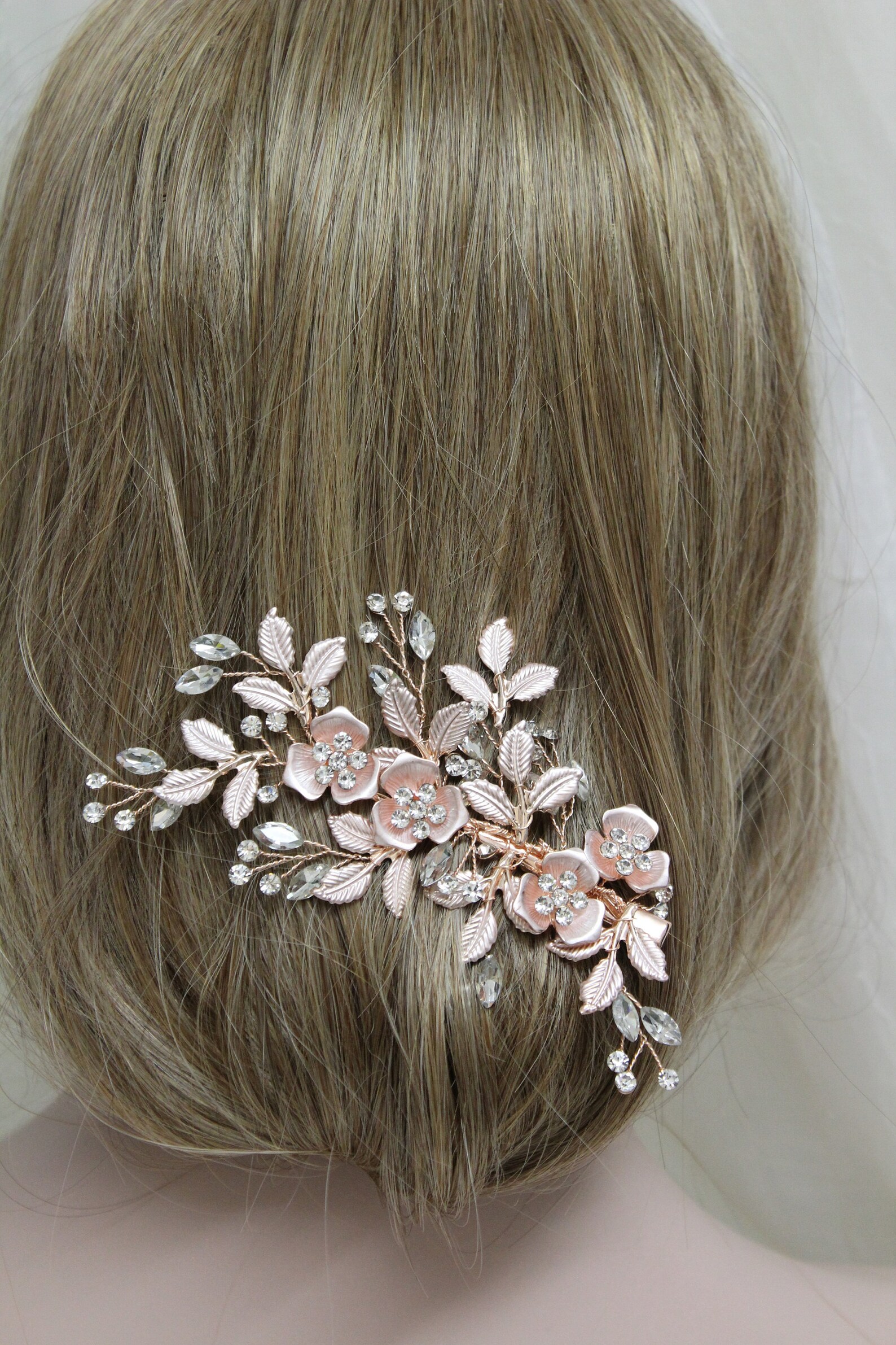 Rose Gold Wedding Hair Clip Crystal Hair Clip Leaf Bridal - Etsy UK