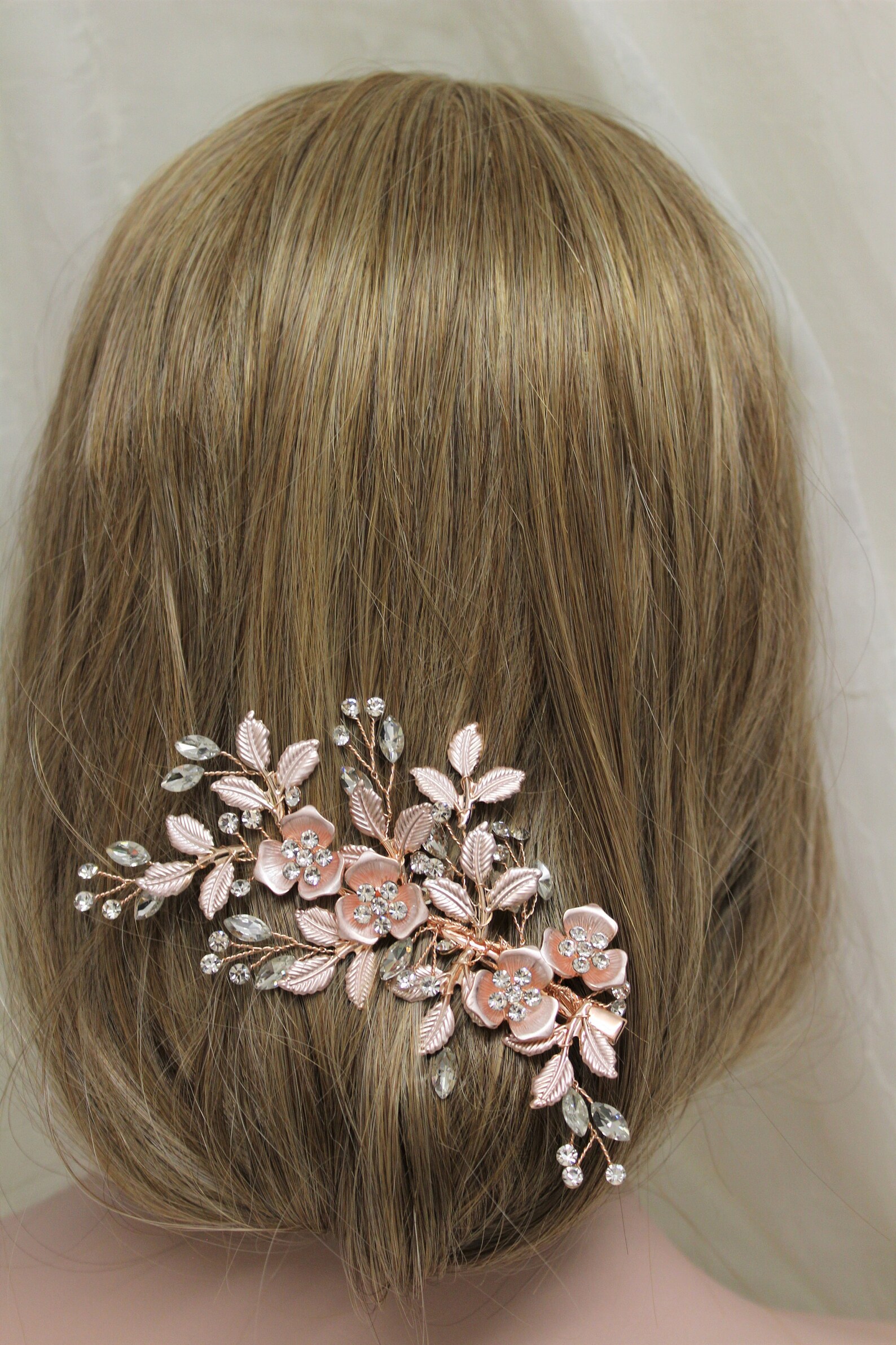 Rose Gold Wedding Hair Clip Crystal Hair Clip Leaf Bridal - Etsy UK