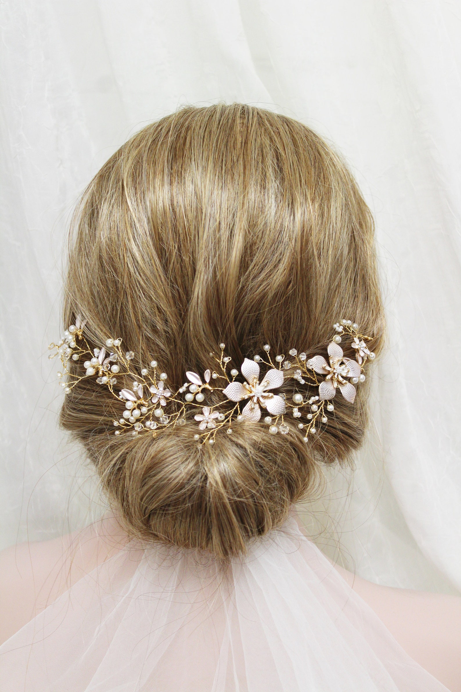 Gold Wedding Hair Vine back Headpiece Crystal Pearl Hair - Etsy UK