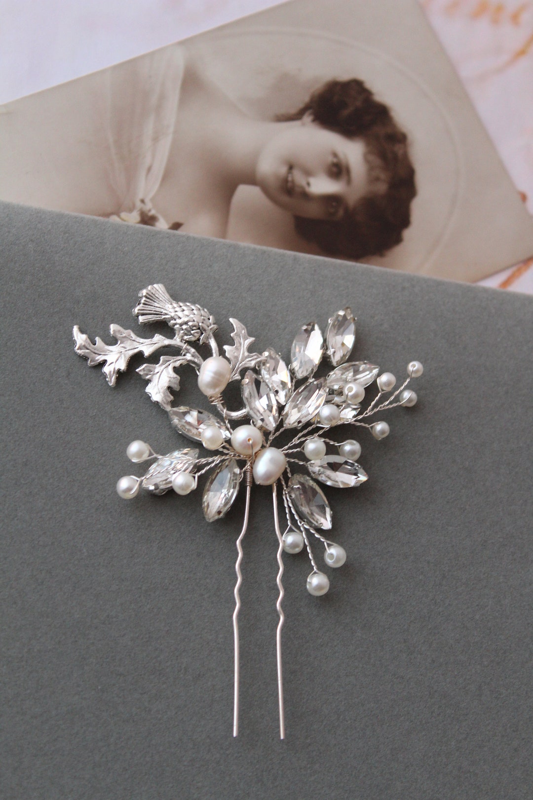 Petite Scottish Thistle Hair Pin , Wedding Hair Pin, Bridal Hair Piece ...