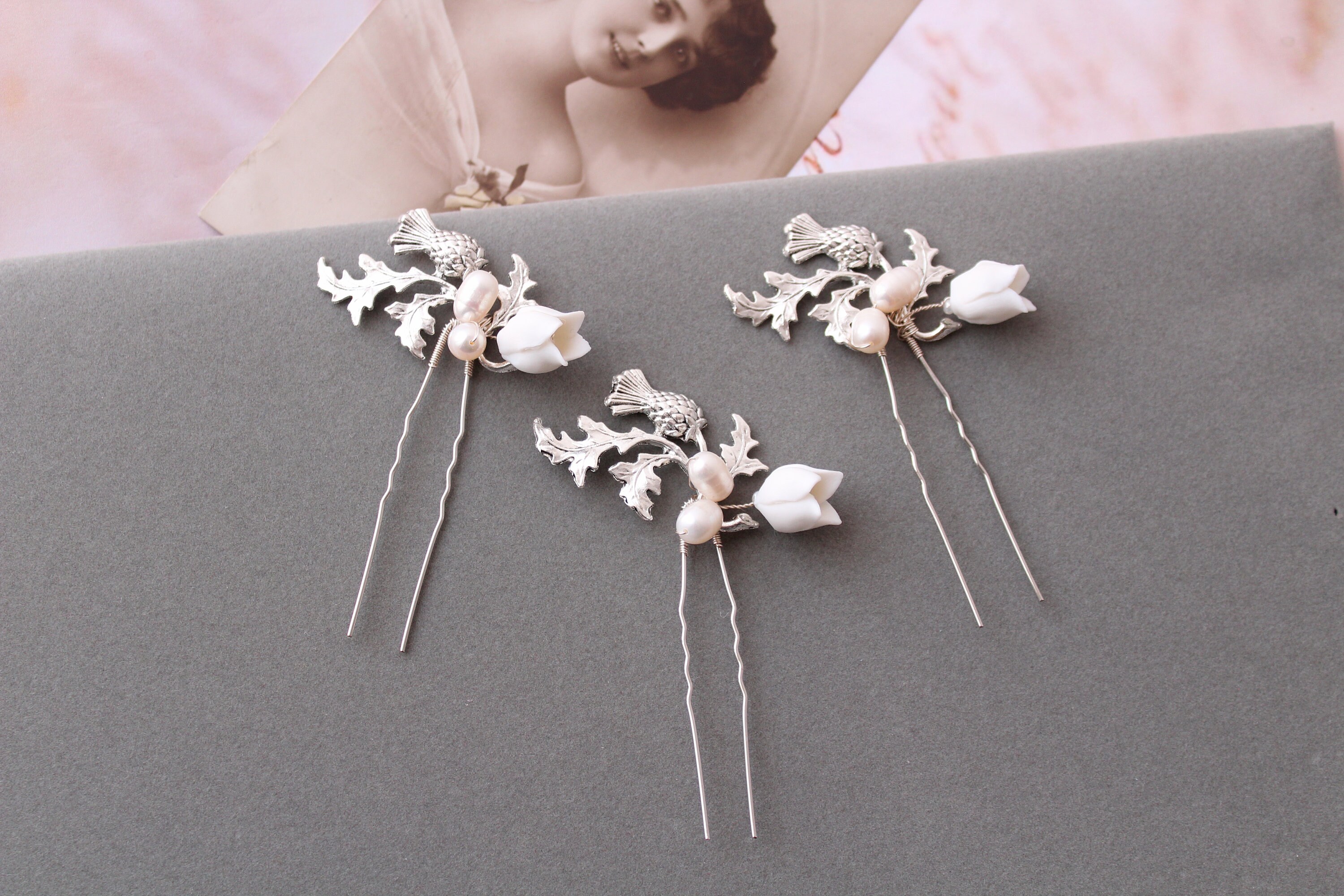Scottish Thistle Bridal Hair Pin Set Wedding Hair Pins Bridal - Etsy