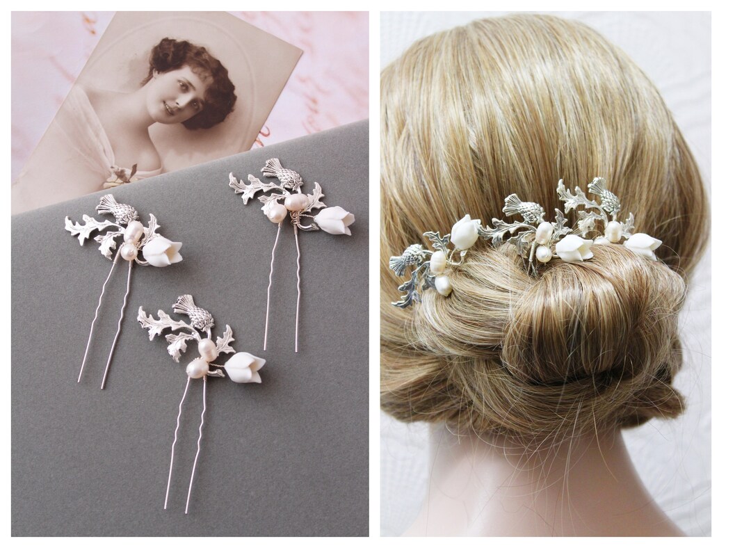 Scottish Thistle Bridal Hair Pin Set Wedding Hair Pins Bridal - Etsy