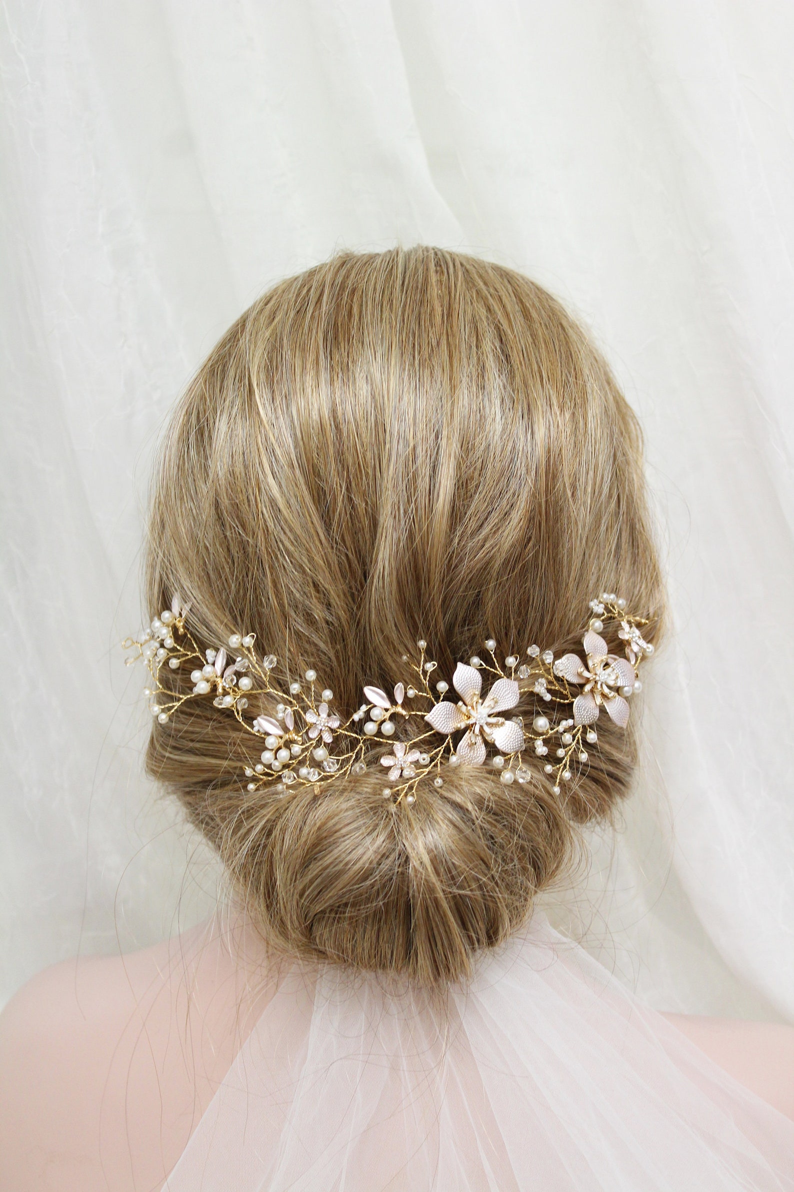 Gold Wedding Hair Vine ,back Headpiece , Crystal Pearl Hair Piece ...