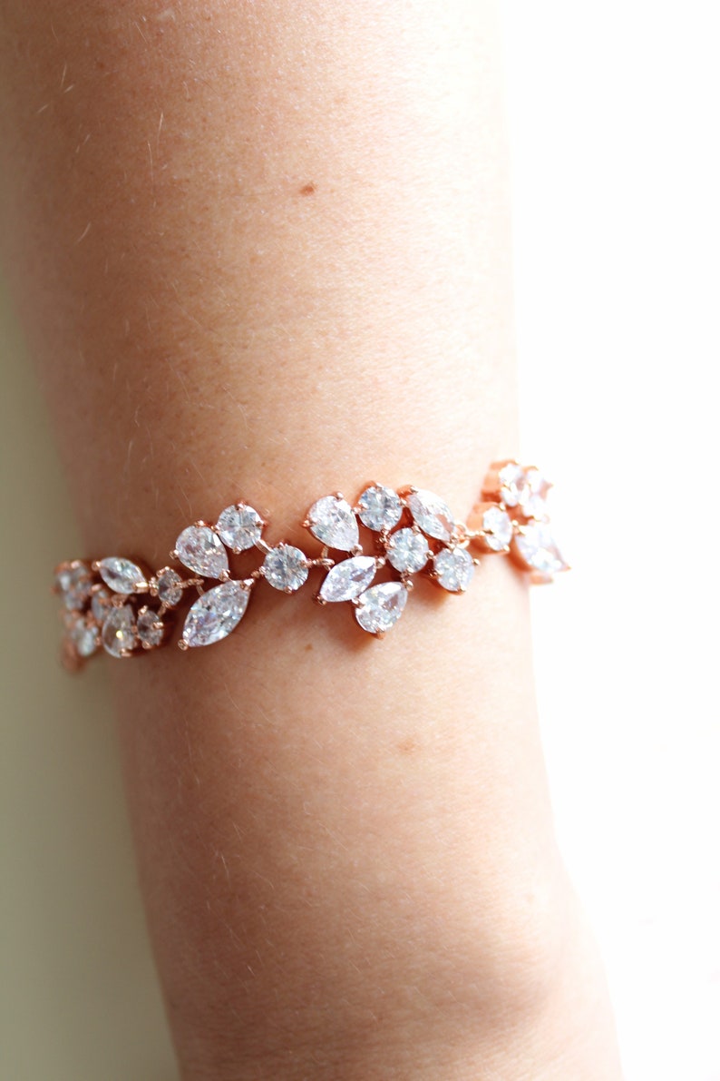 Rose Gold Crystal Bracelet Bridal Bracelet Wedding Bracelet | Etsy