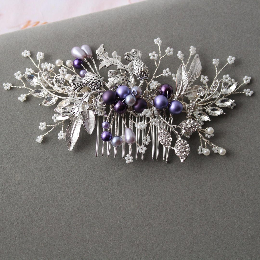 Purple Aubergine Scottish Thistle Bridal Hair Comb Wedding Hair Pin ...