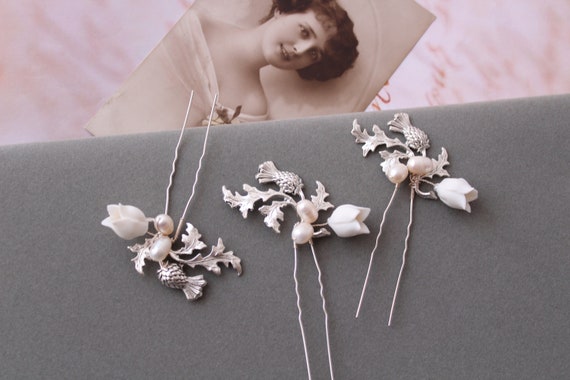 Scottish Thistle Bridal Hair Pin Set Wedding Hair Pins Bridal - Etsy