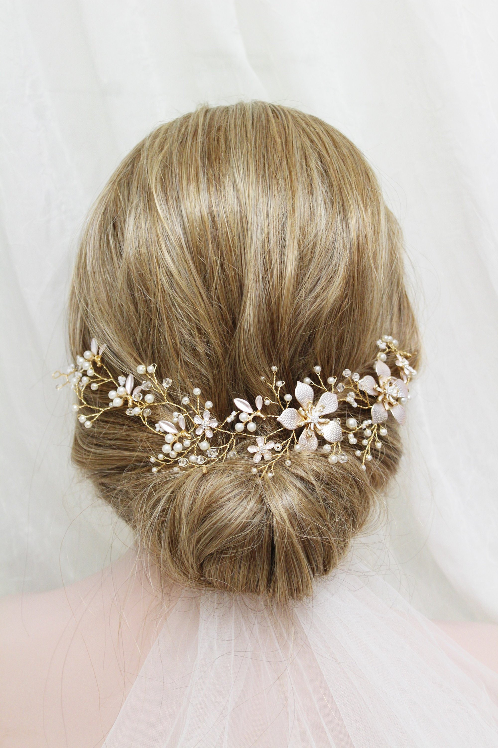 Gold Wedding Hair Vine ,back Headpiece , Crystal Pearl Hair Piece ...