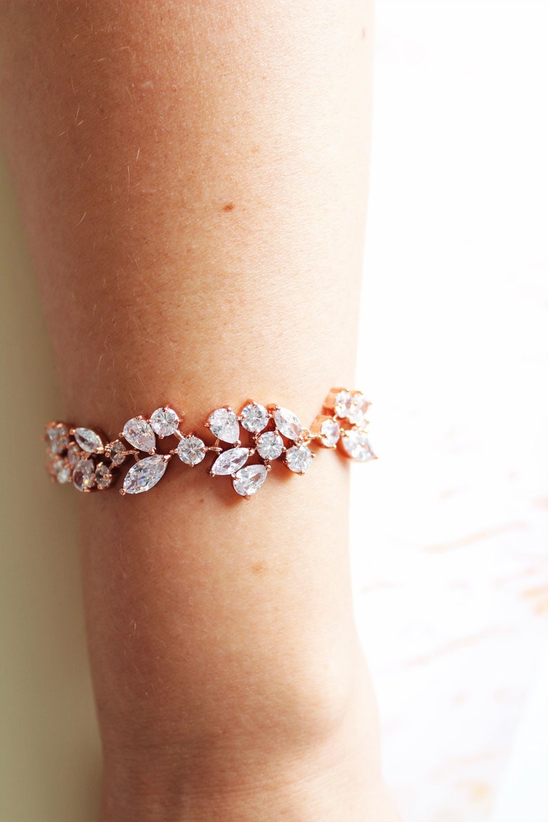 Rose Gold Crystal Bracelet Bridal Bracelet Wedding Bracelet - Etsy