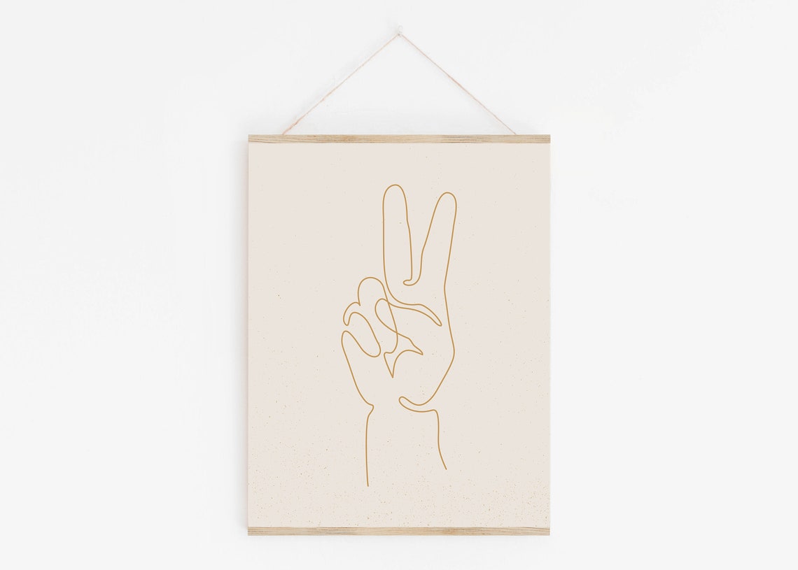Peace Sign Print Hand Peace Sign One Line Art Print | Etsy