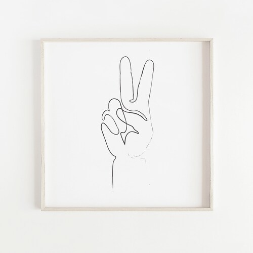 One Line Art Print Peace Hand Sign Hand Print One Line - Etsy