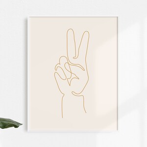 Peace Sign Print | Hand Peace Sign | One Line Art Print | Continuous ...