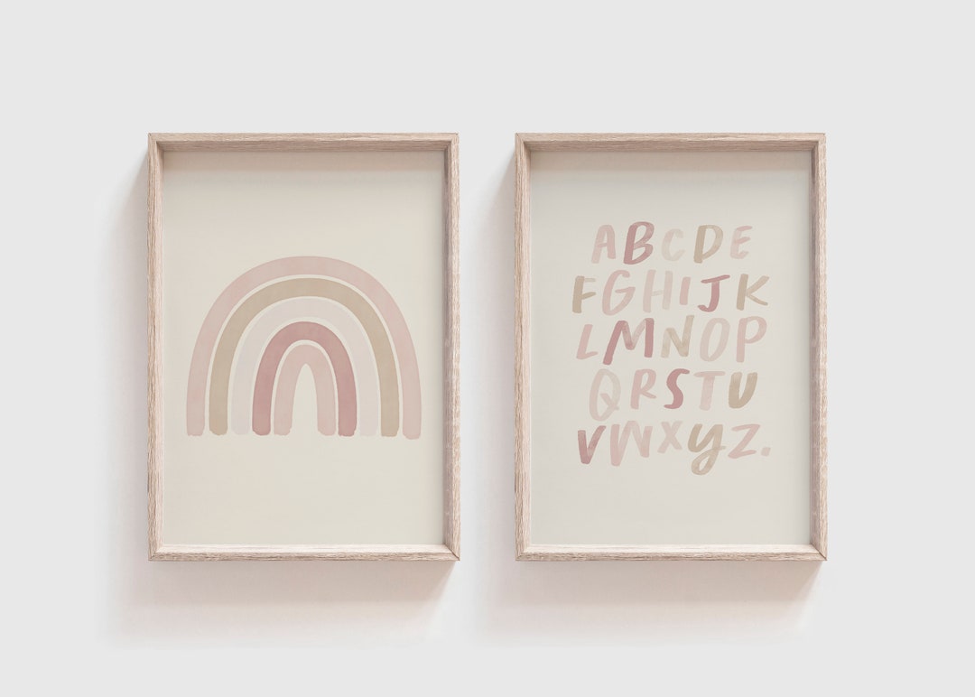 Pink Boho Rainbow Alphabet Print Set of Two Nursery Prints Kids Bedroom ...
