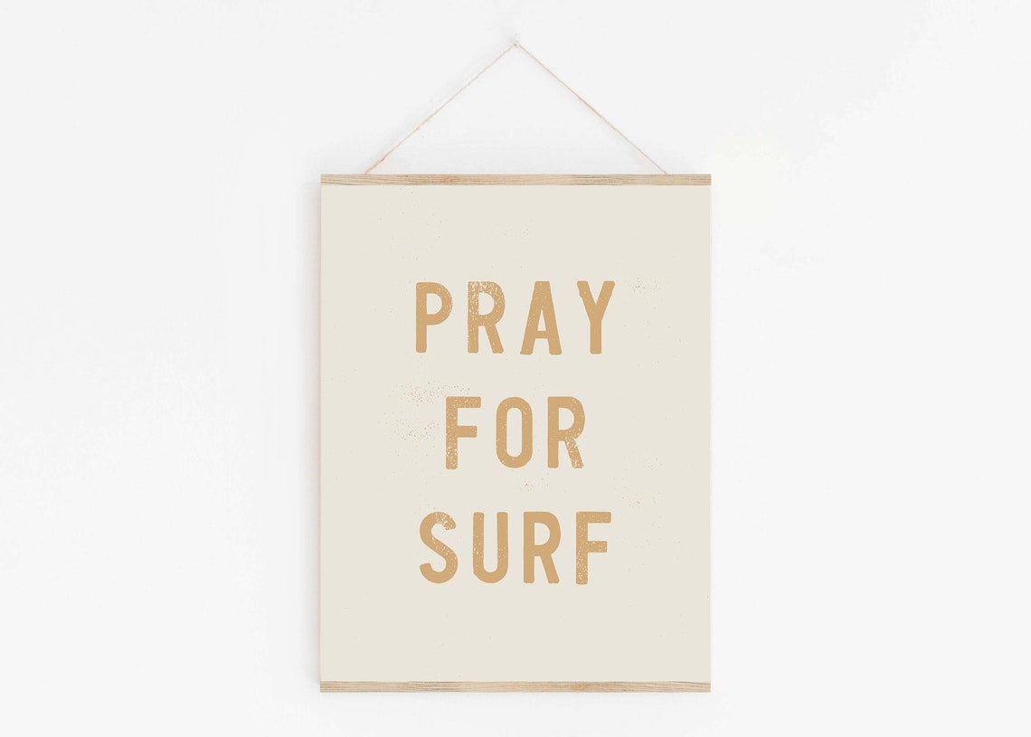 Pray For Surf Tan Print Beach Wall Art Neutral Print | Etsy