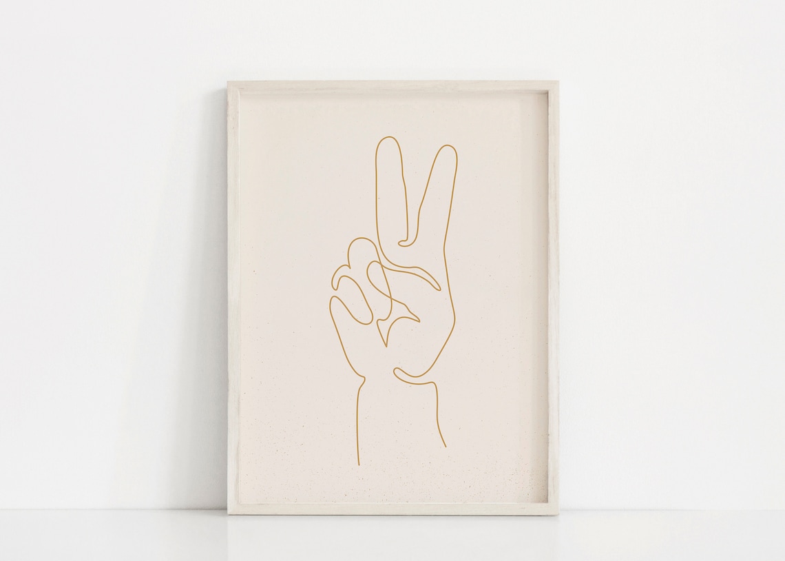 Peace Sign Print Hand Peace Sign One Line Art Print | Etsy