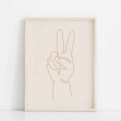 One Line Art Print Peace Hand Sign Hand Print One Line - Etsy