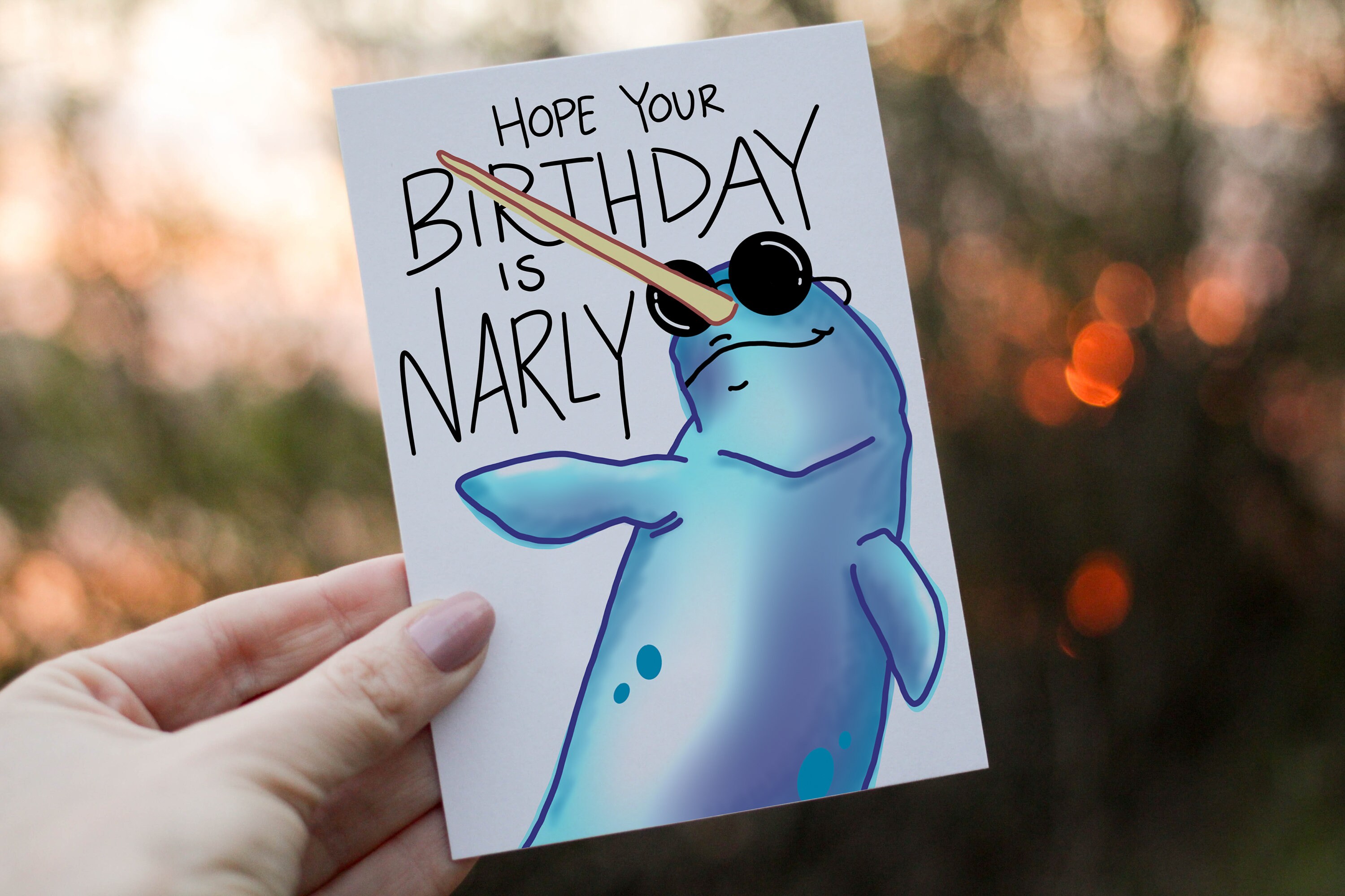 Print at Home Narly Narwal Birthday Card 5x7 With Envelope Template - Etsy