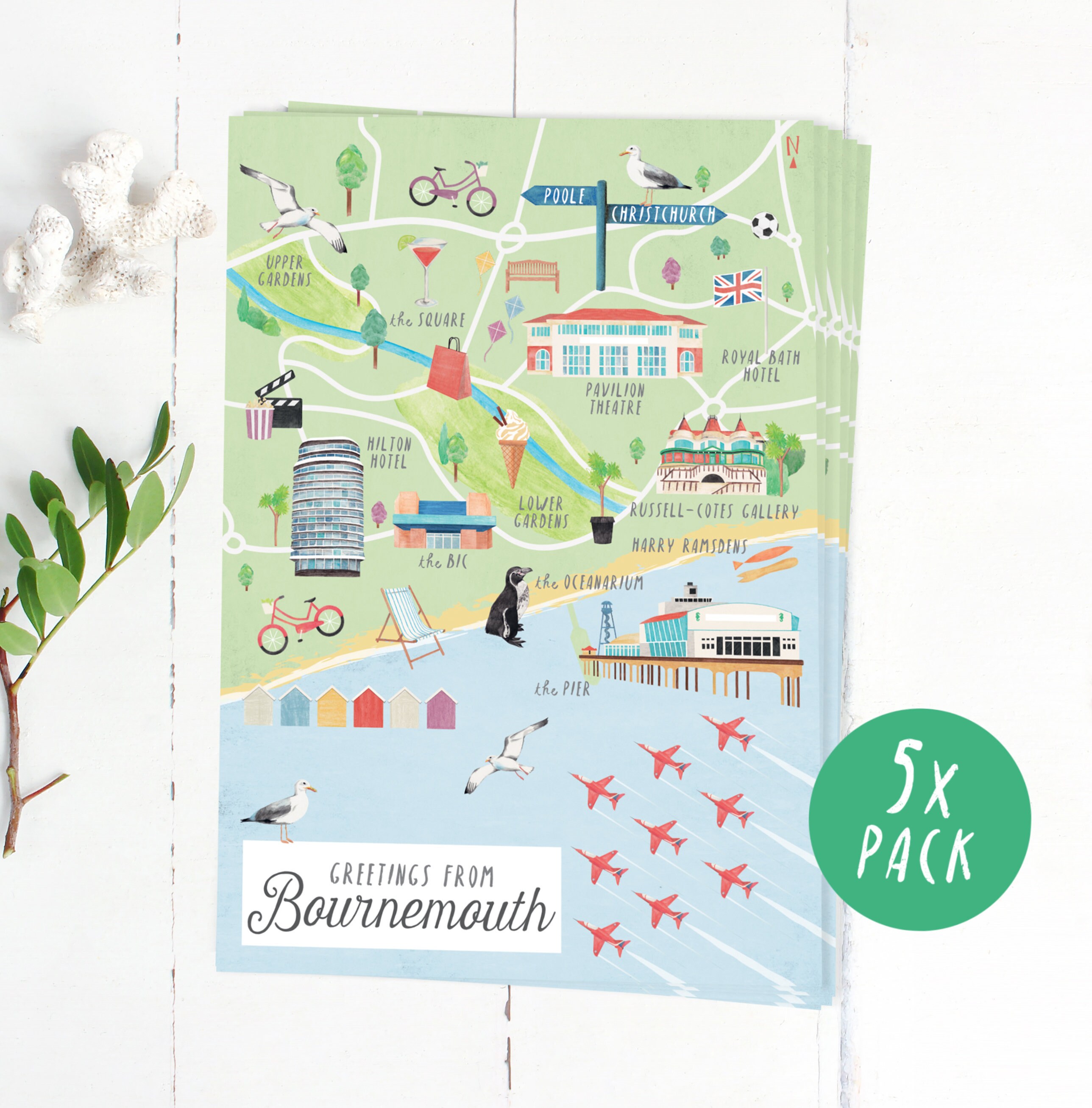 5x PACK Illustrated Bournemouth Map Postcards Map of | Etsy