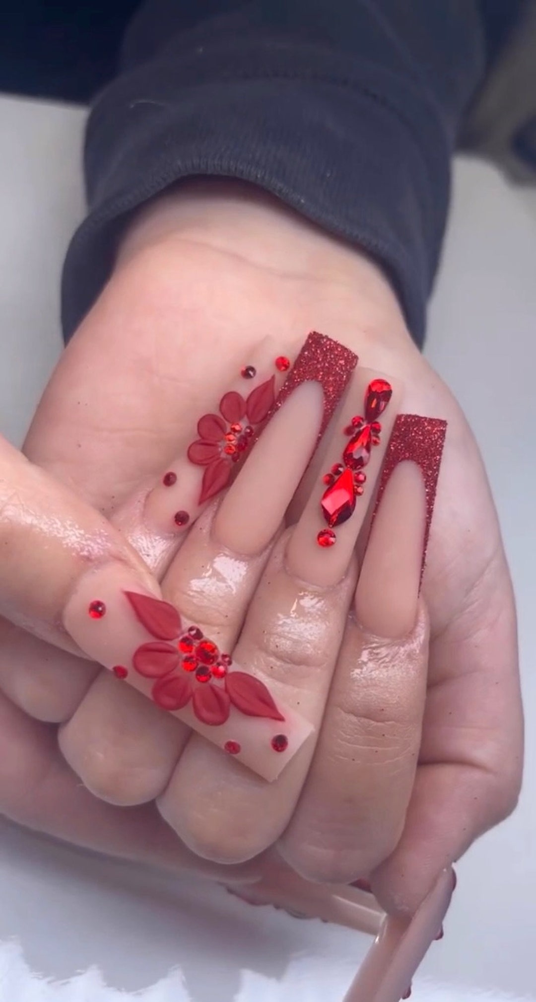 Love Red Luxury Nails Red Bling Nails Matte Nails Holiday Nails Red ...