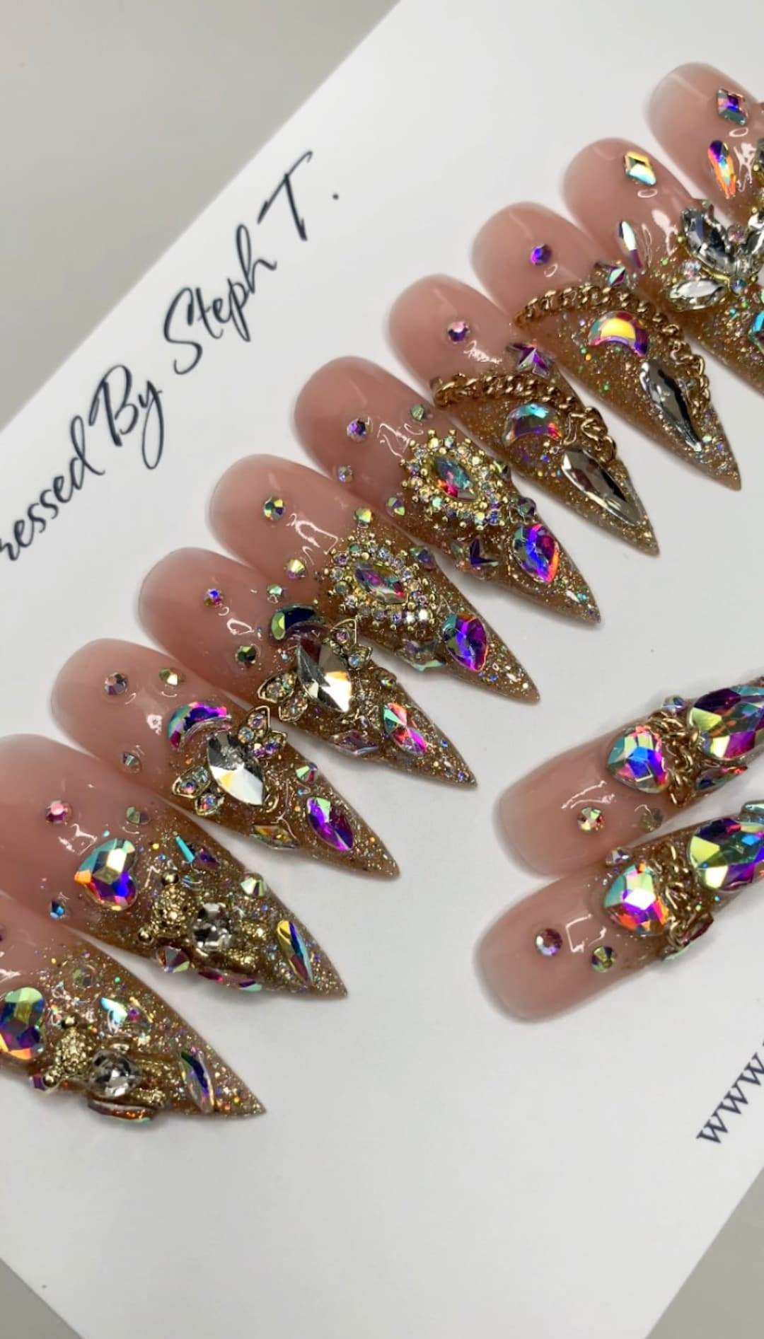 Acrylic Nail Set Luxury Nails Bling Nails Gold Glitter Acrylic Press on ...