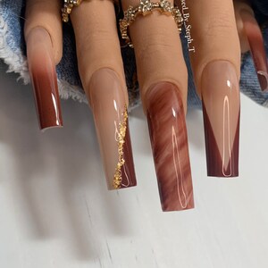 Fall Fudge Brown Nails Ombre Nails Marble Vtip Nails Coffin Stiletto ...