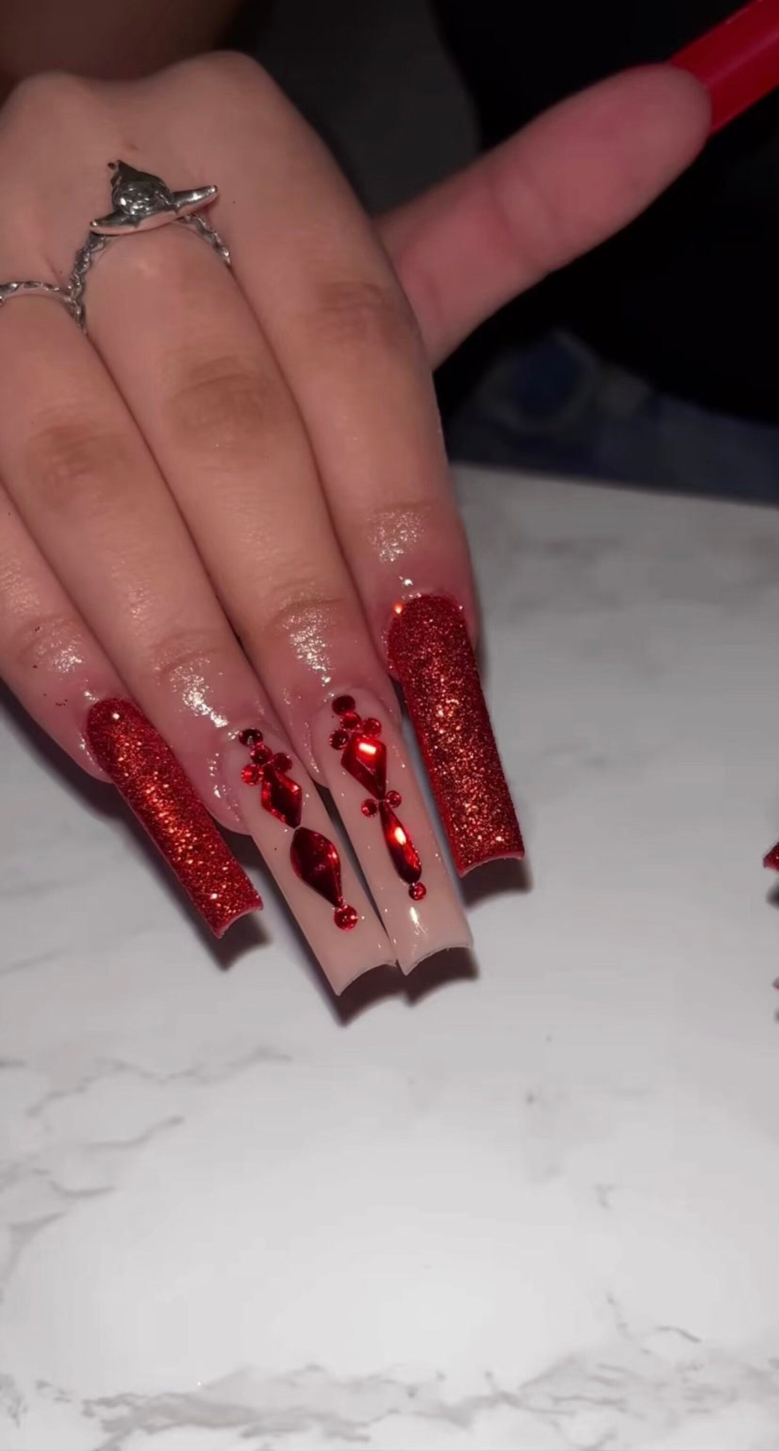 Ruby Glitz Red Press on Nails Raw Red Glitter Press on - Etsy