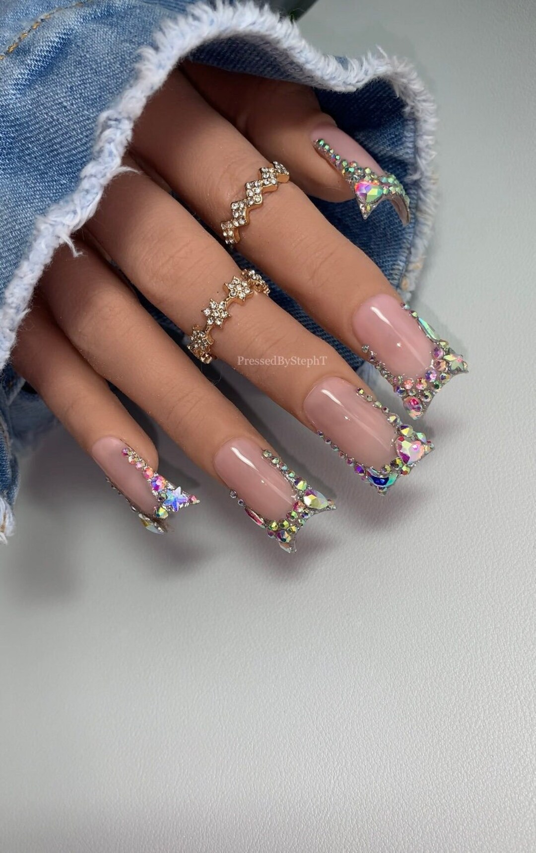 French Bling Duckies Duck Nails French Tip Nails Bling Nails - Etsy