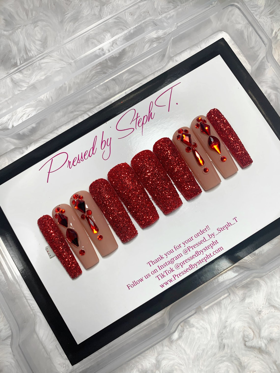 Ruby Glitz Red Press on Nails Raw Red Glitter Press on - Etsy