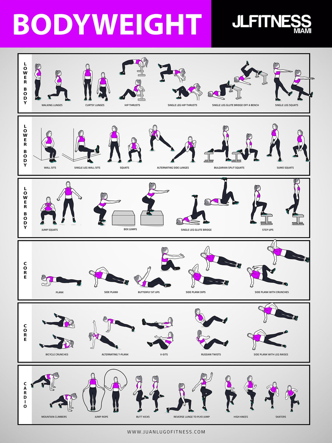 Printable Bodyweight Training Poster- 18'' X 24"- 32 Illustrated ...