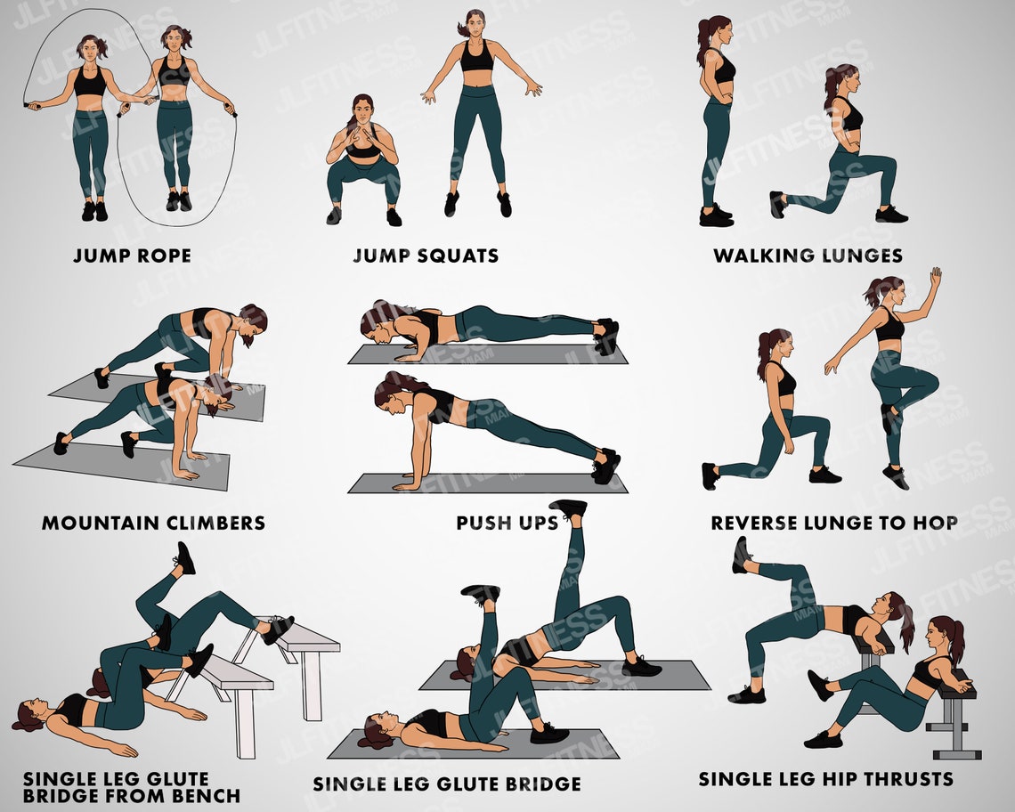 Fitness Woman Png. Exercise Clip Art Bundle. 24 Bodyweight Exercises - Etsy