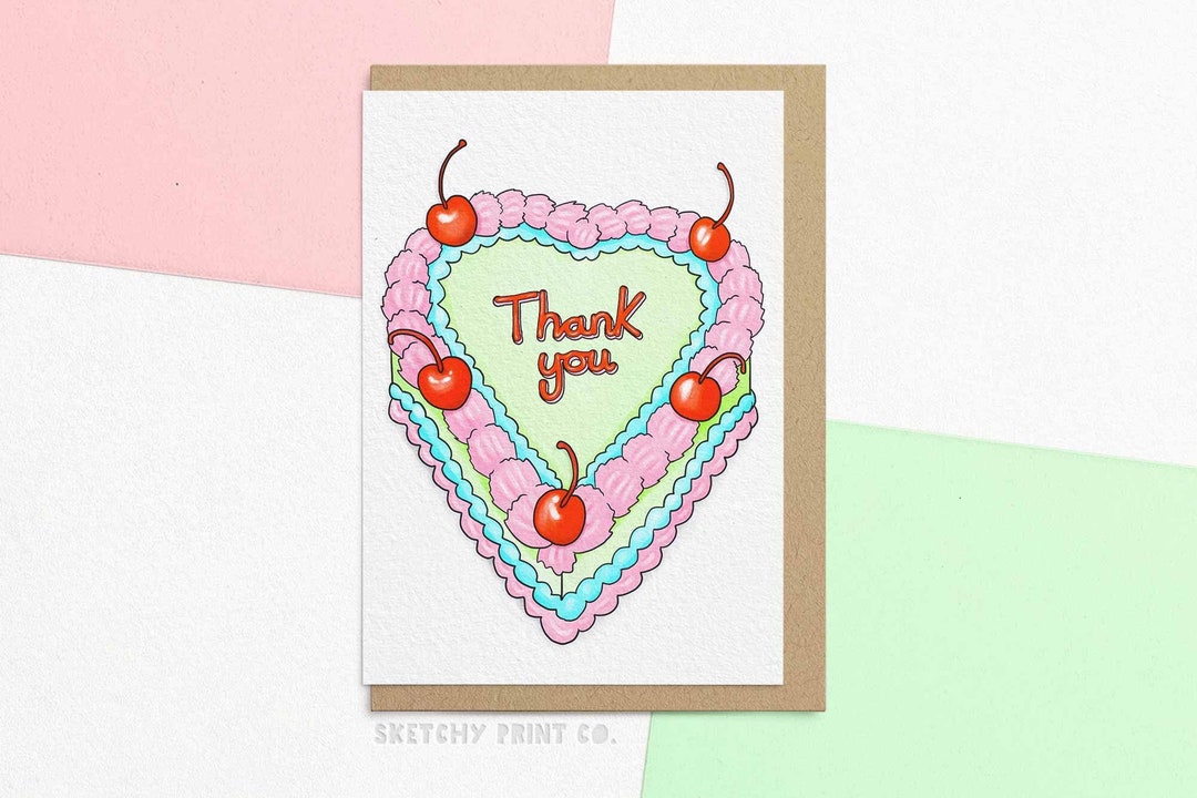 Cute Thank You Card | Cake With Cherries | Thank You Card for All ...