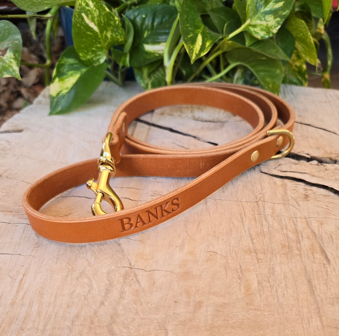 Handmade Tan Leather Dog Leash - Solid Brass Hardware - Personalized - Etsy