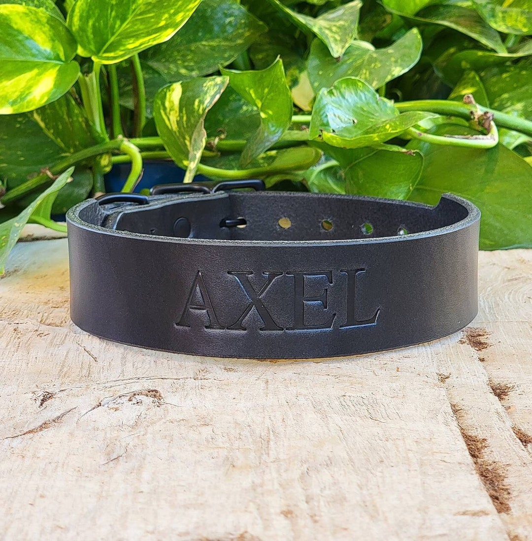 Black Tapered Wide Leather Dog Collar, Personalized Handmade Collars ...