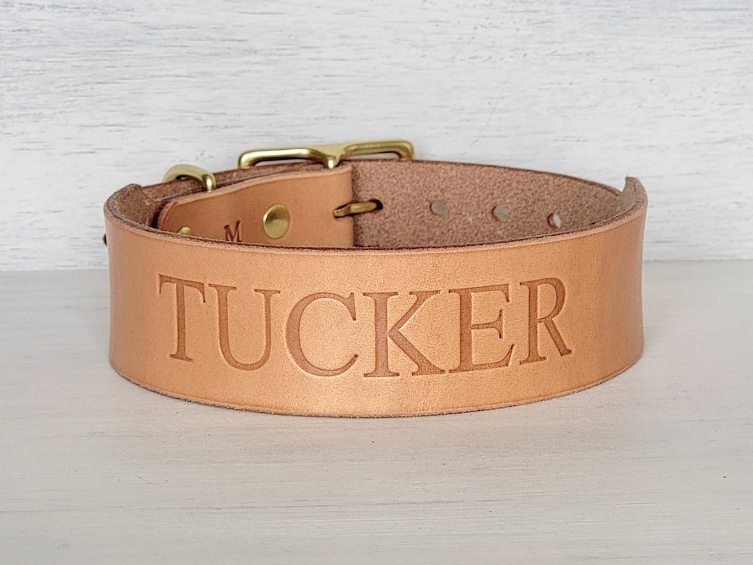 Natural Tapered Wide Leather Dog Collar, Personalized Handmade Collars ...
