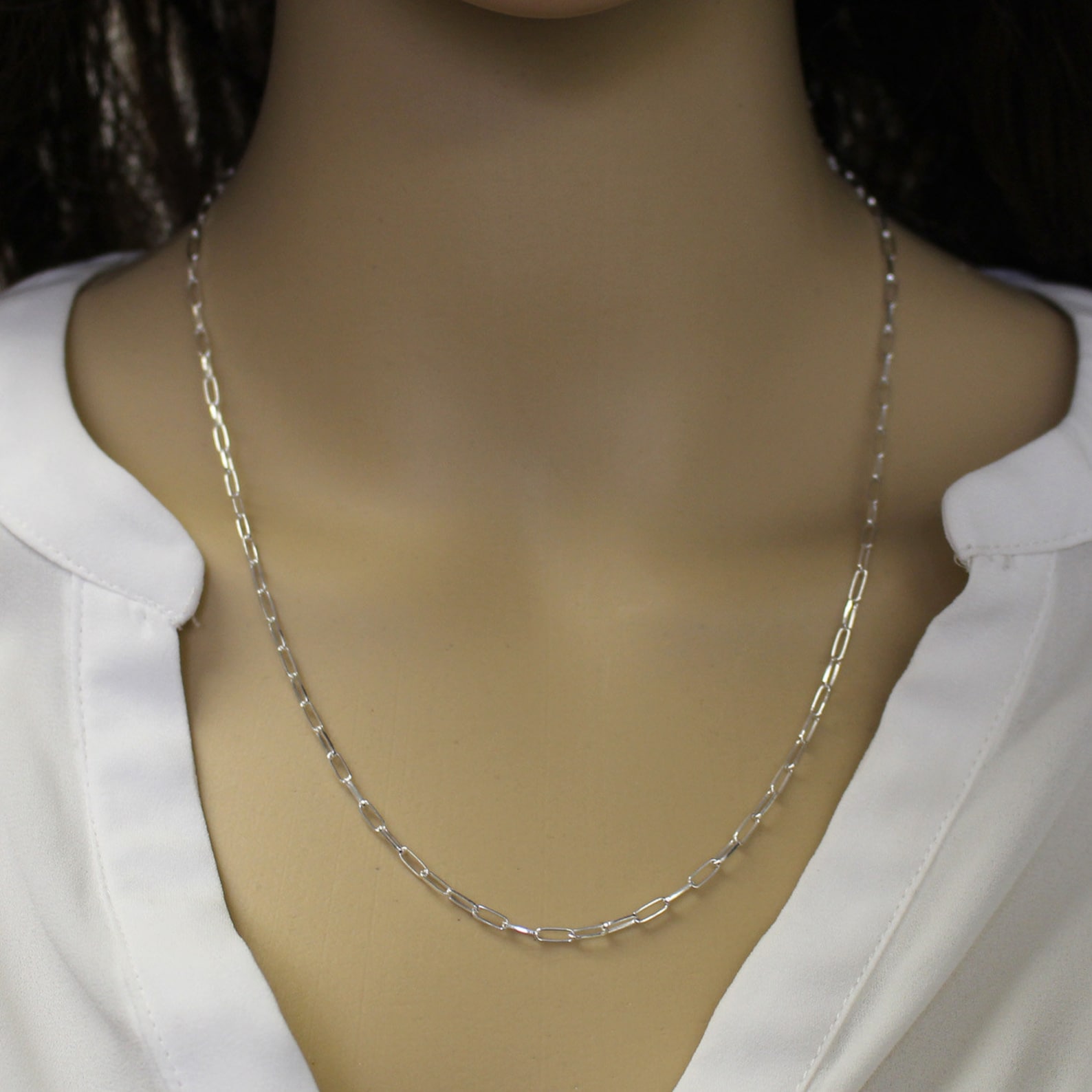Sterling Silver Long Box Chain Necklace -925 Sterling Silver Rectangle ...