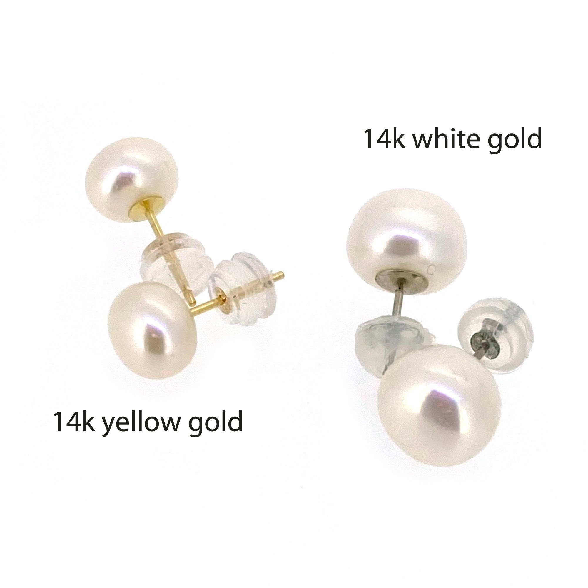14K Solid Gold Classic White Button Pearl Studs-choose Size-gift for ...