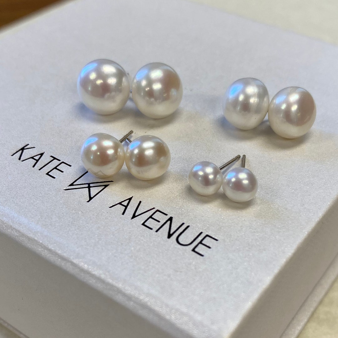 14K Solid Gold Classic White Button Pearl Studs-choose Size-gift for ...